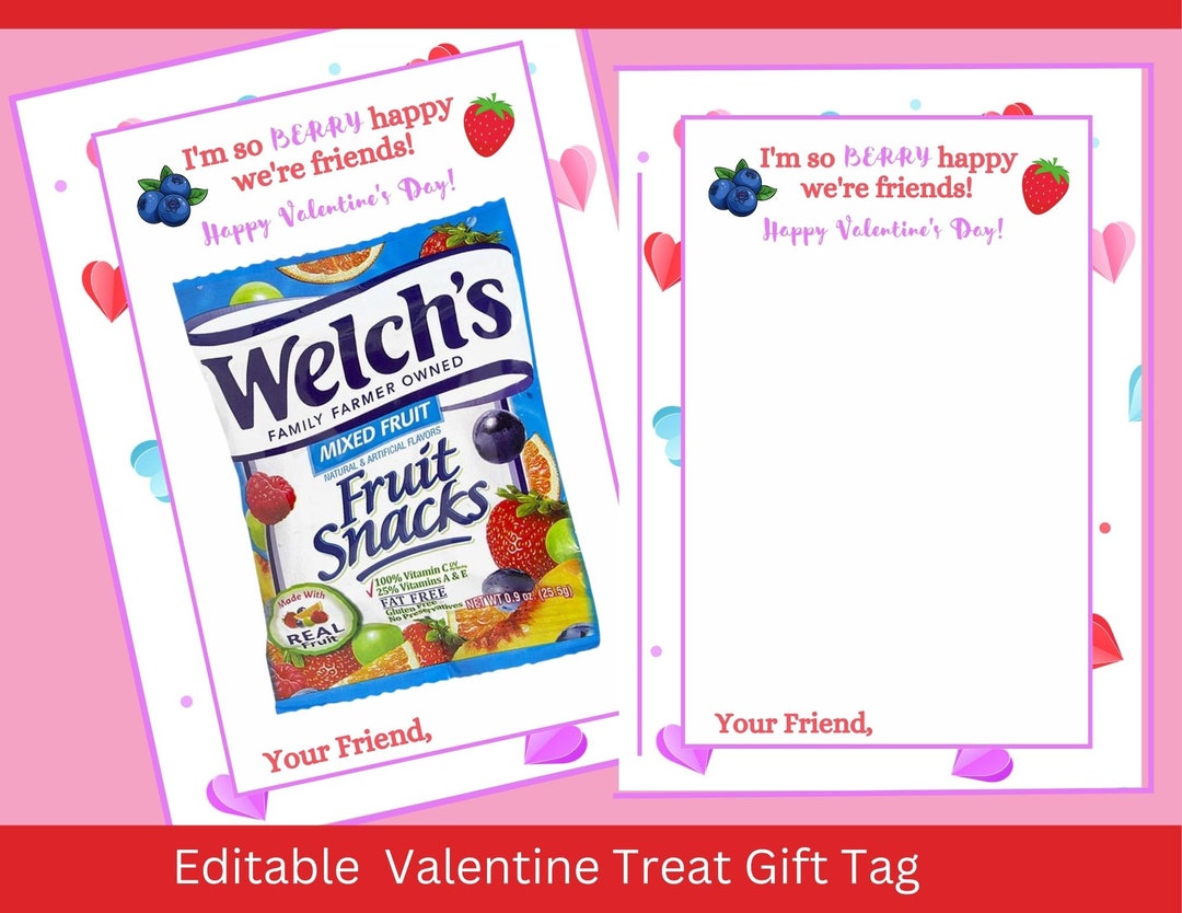 Valentines Day Fruit Snack Card Printable I'm so Berry Happy We're ...