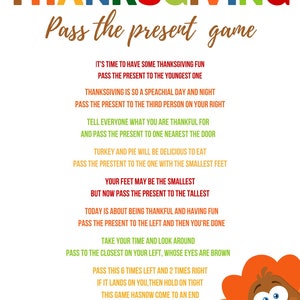 Thanksgiving Pass the Present Party Game Turkey Day Party Printable ...
