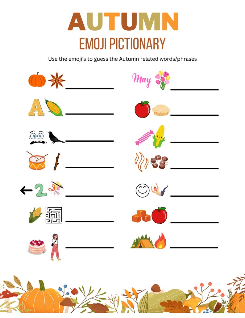 Fall Emoji Pictionary | Printable Autumn Games | Fall Time Activities ...