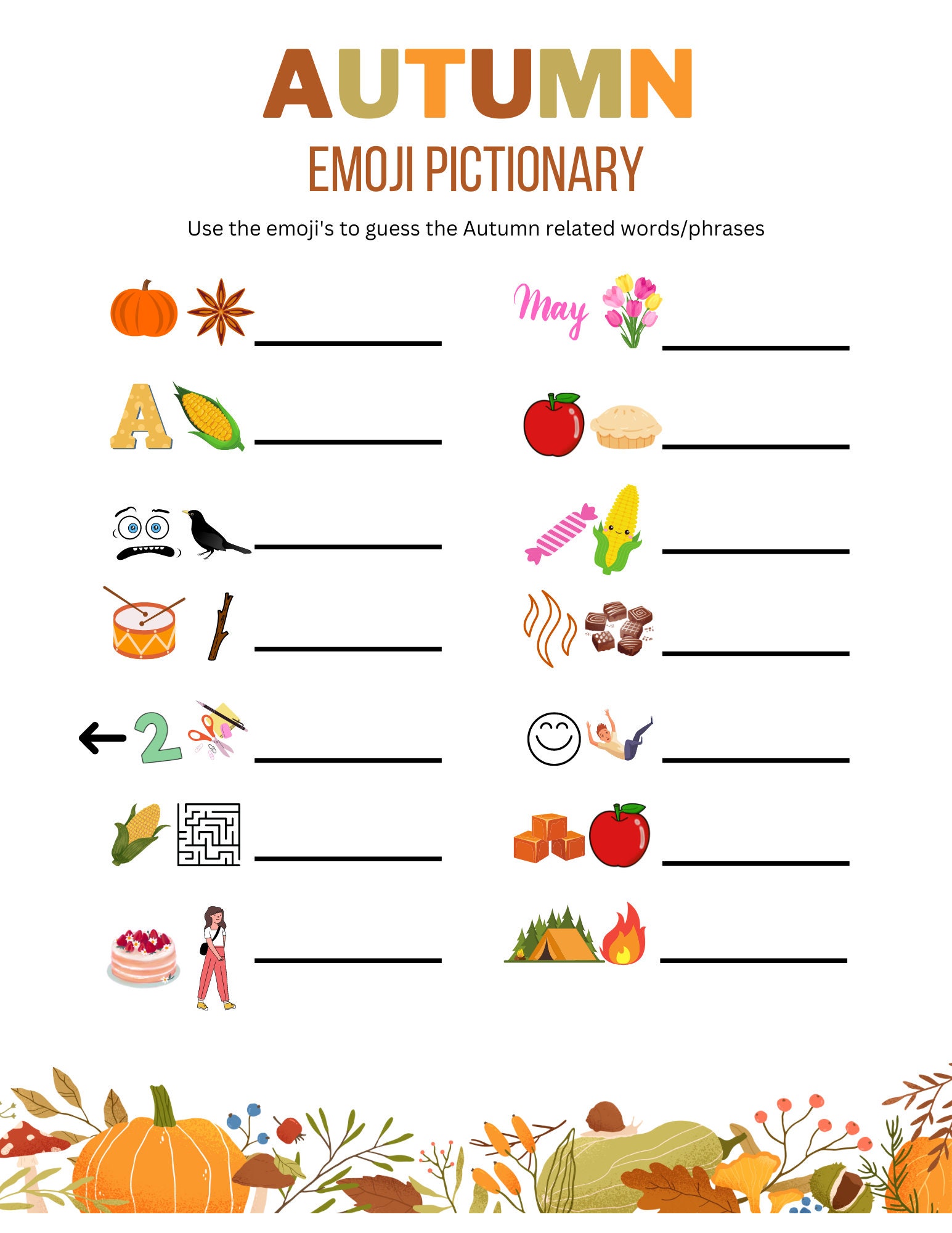 Fall Emoji Pictionary | Printable Autumn Games | Fall Time Activities ...