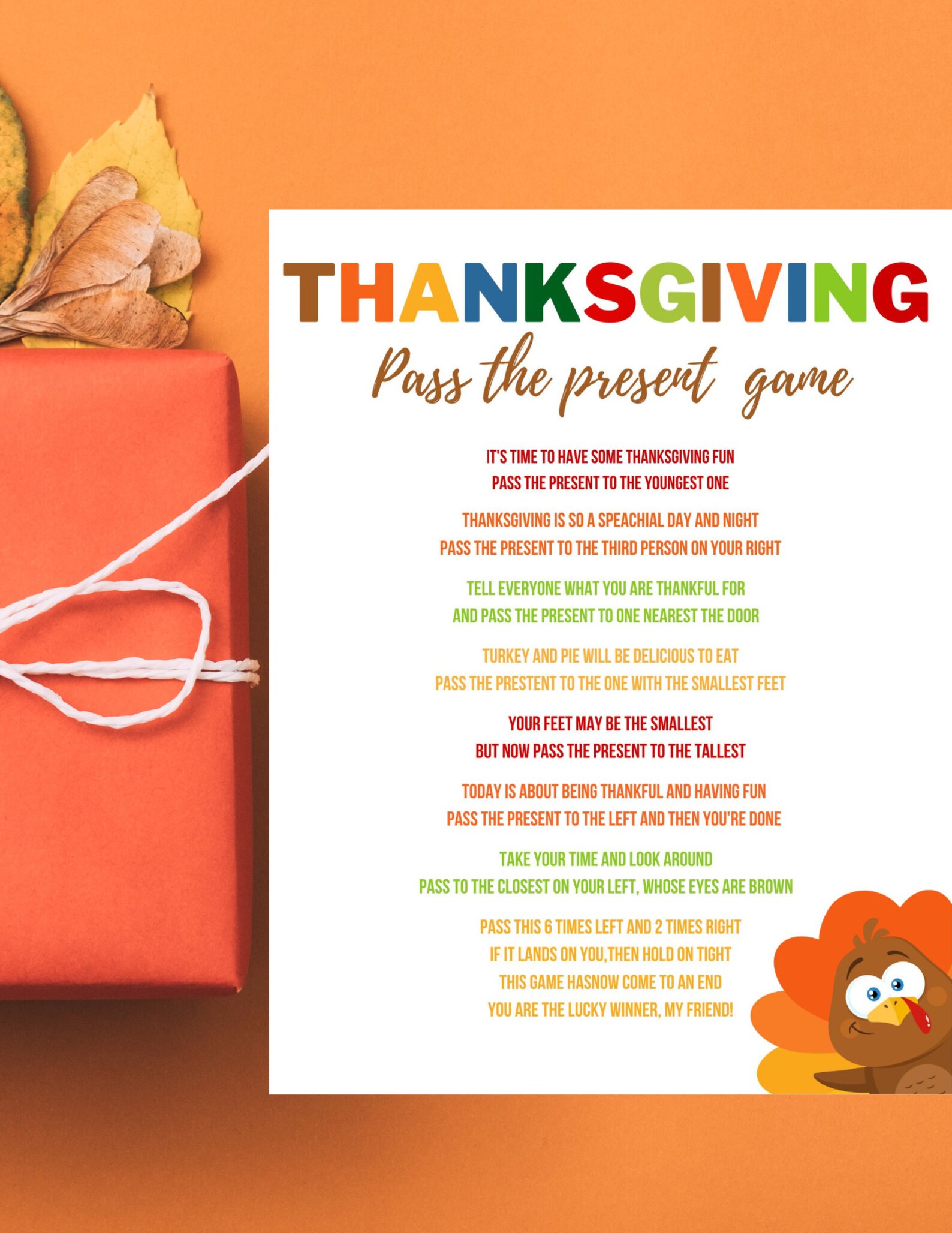 Thanksgiving Pass the Present Party Game Turkey Day Party - Etsy