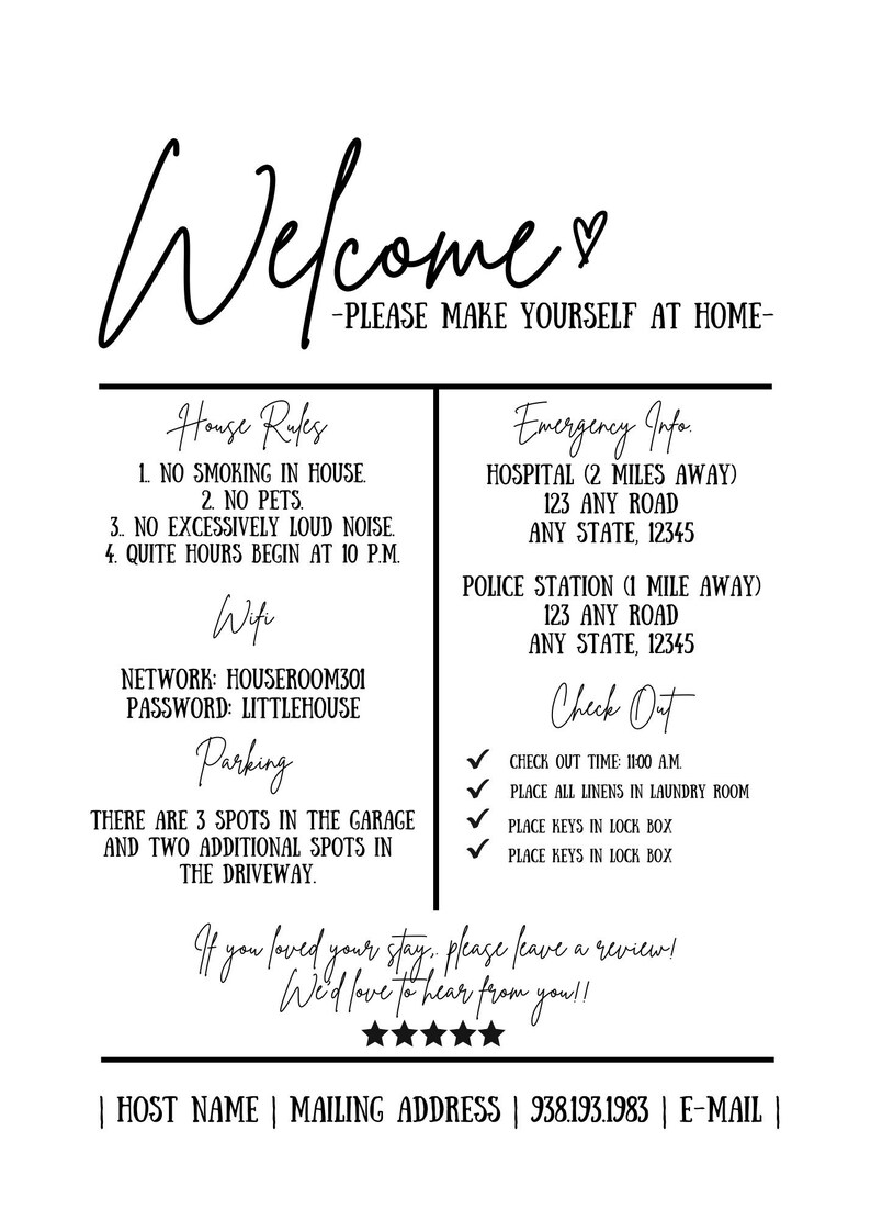 Printable/ Editable Airbnb Welcome Sign House Rules - Etsy