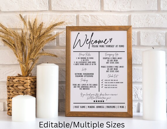 Printable/ Editable Airbnb Welcome Sign House Rules - Etsy