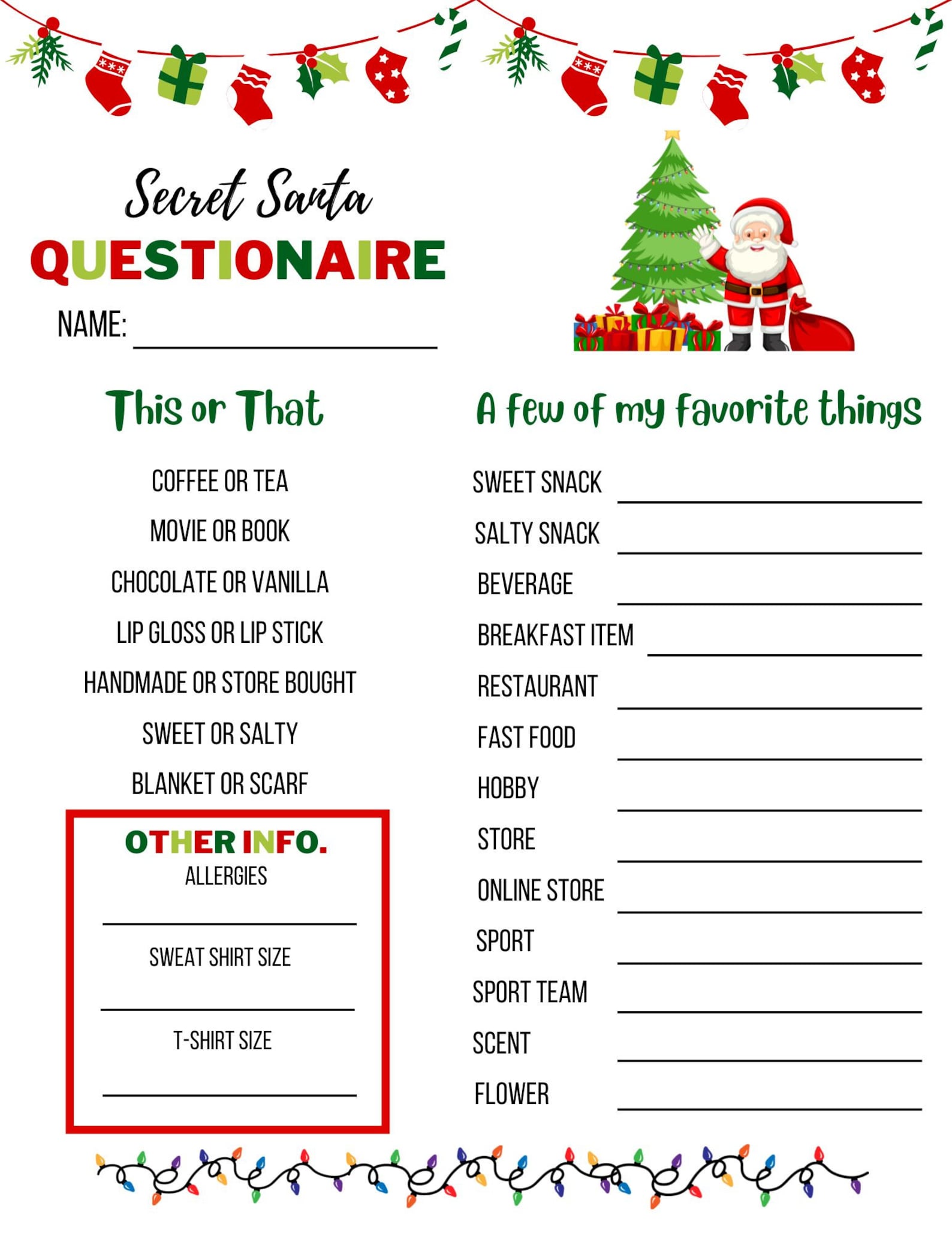 INSTANT DOWNLOAD Printable 8.5x11 Secret Santa - Etsy