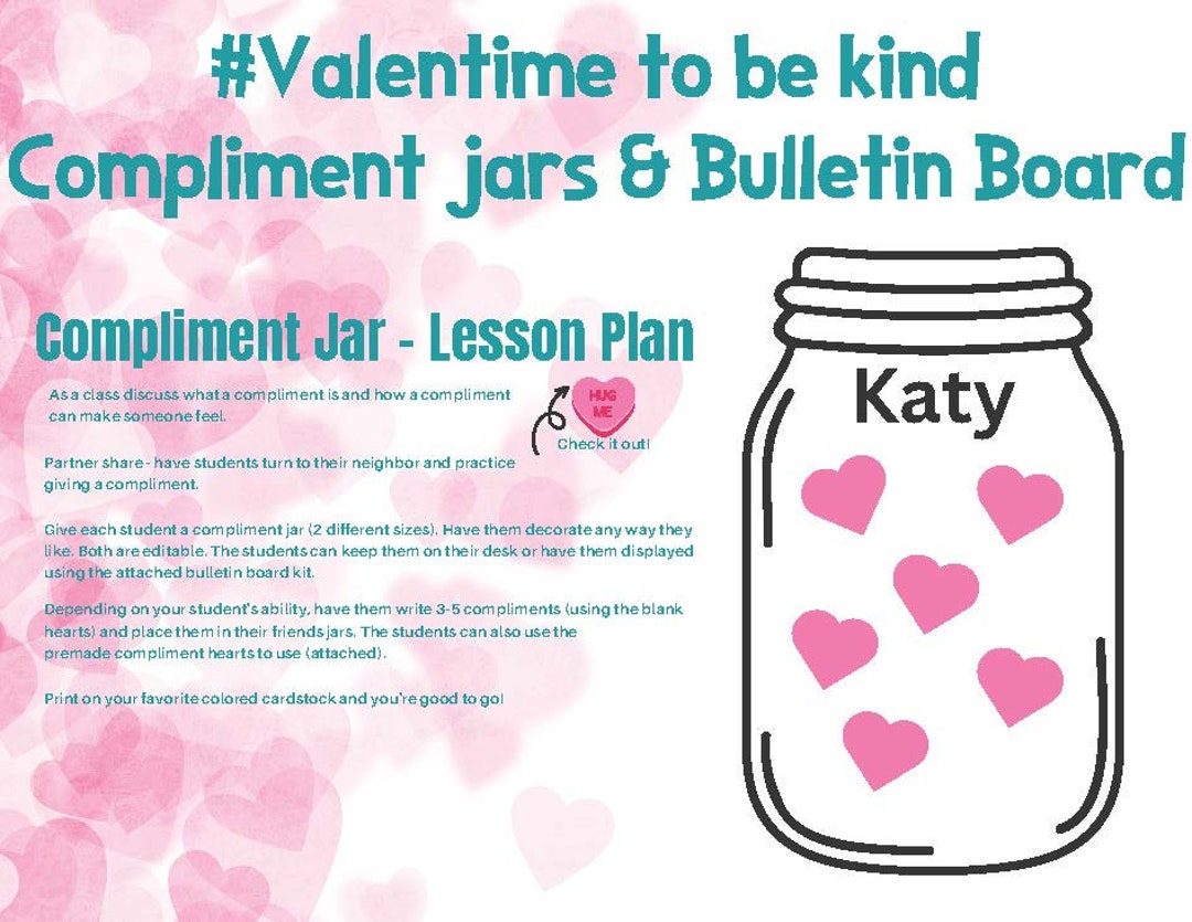 Valentine's Day Compliment Jar Activities and Bulletin Board Kit - Etsy