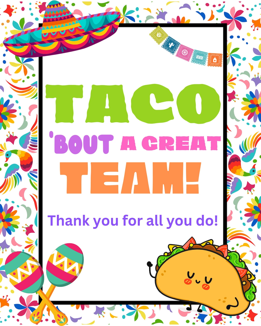 Four Sizes | Teacher Appreciation Gift | Taco 'bout a Great Team ...