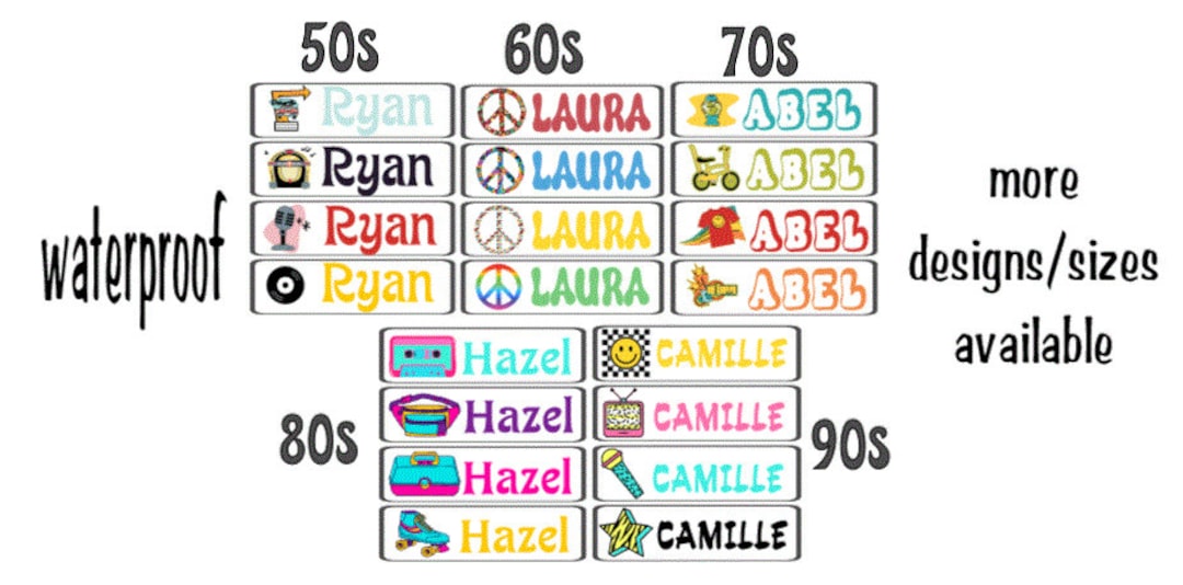 Decades Name Labels | School Supply Stickers | Personalized Name Labels ...