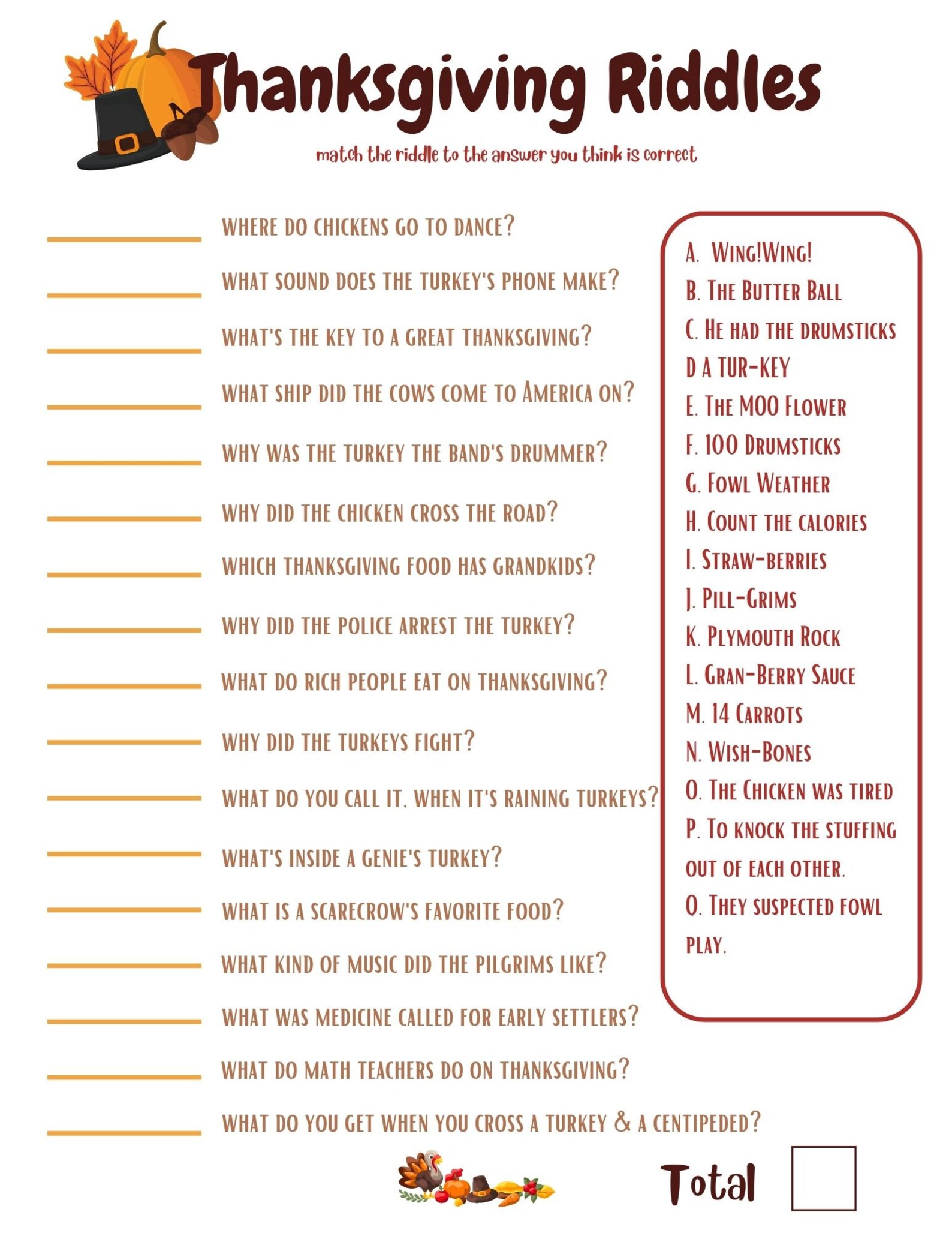 Thanksgiving Game | Printable Thanksgiving Riddle Game | Kid ...