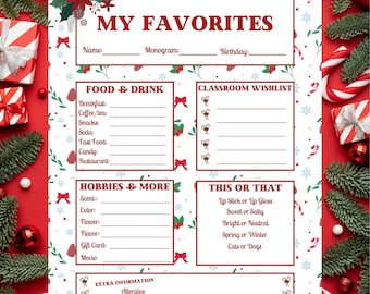 Editable Christmas Teacher Favorites Survey, Teacher Holiday Wish List ...