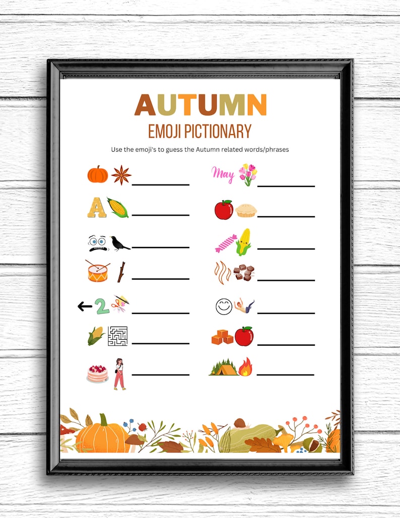 Fall Emoji Pictionary | Printable Autumn Games | Fall Time Activities ...