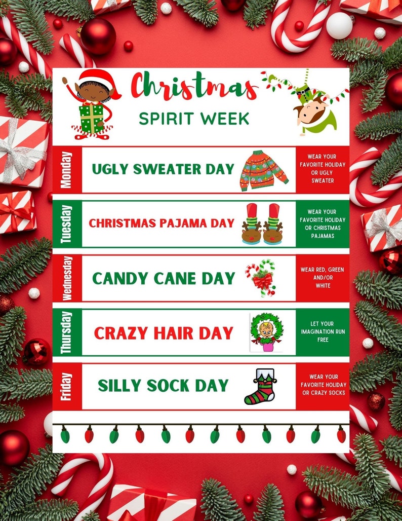 Christmas Spirit Week | Ugly Sweater | Crazy Hair Day | Christmas Party ...