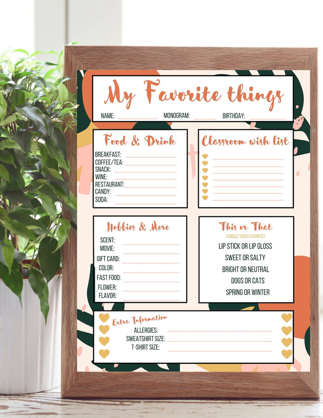 Teacher Favorite Things Questionnaire | Back to School Teacher Survey ...