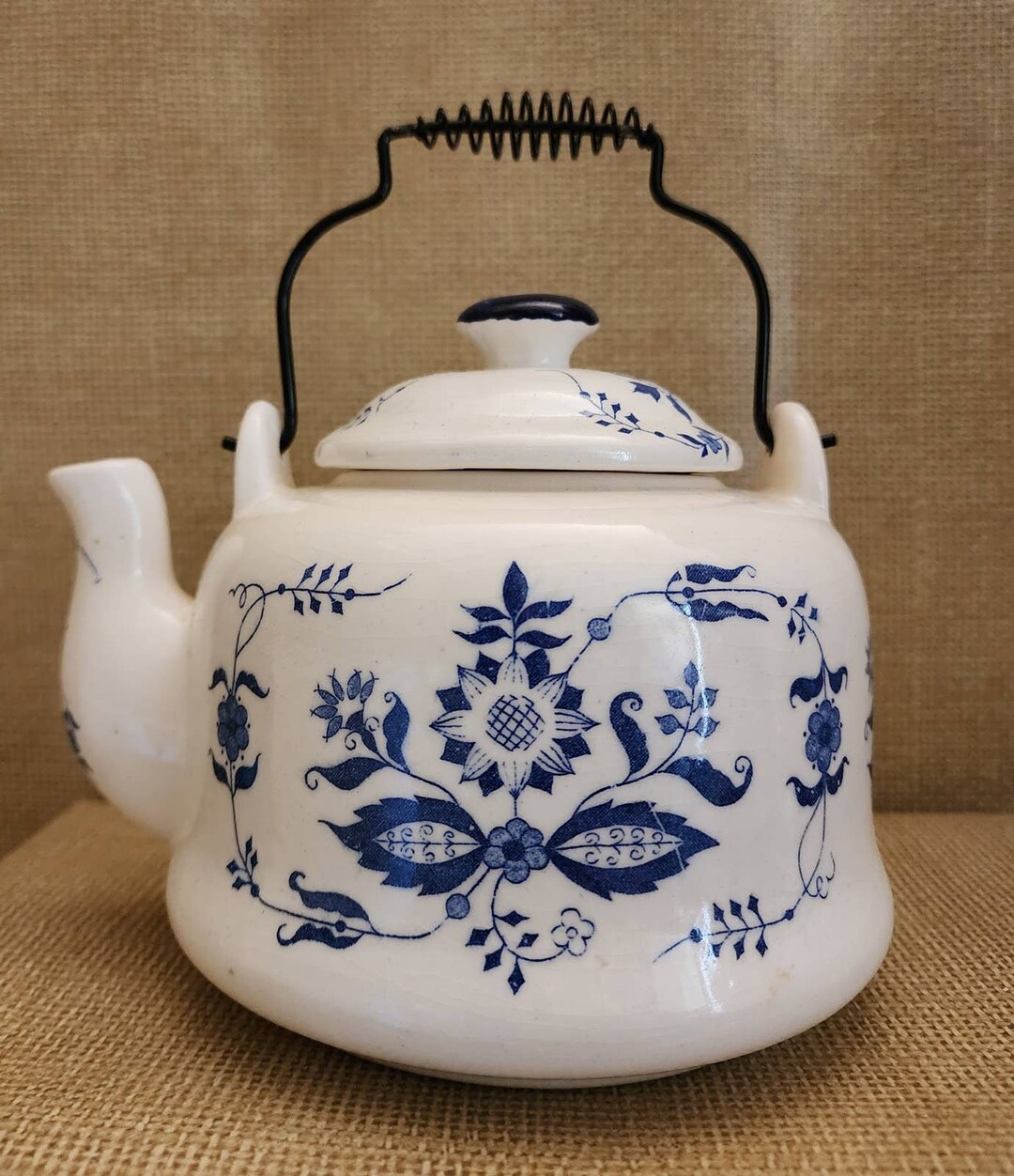 Vintage Delftware Blue & White Ceramic Teapot W/ Wire Handle Made for ...