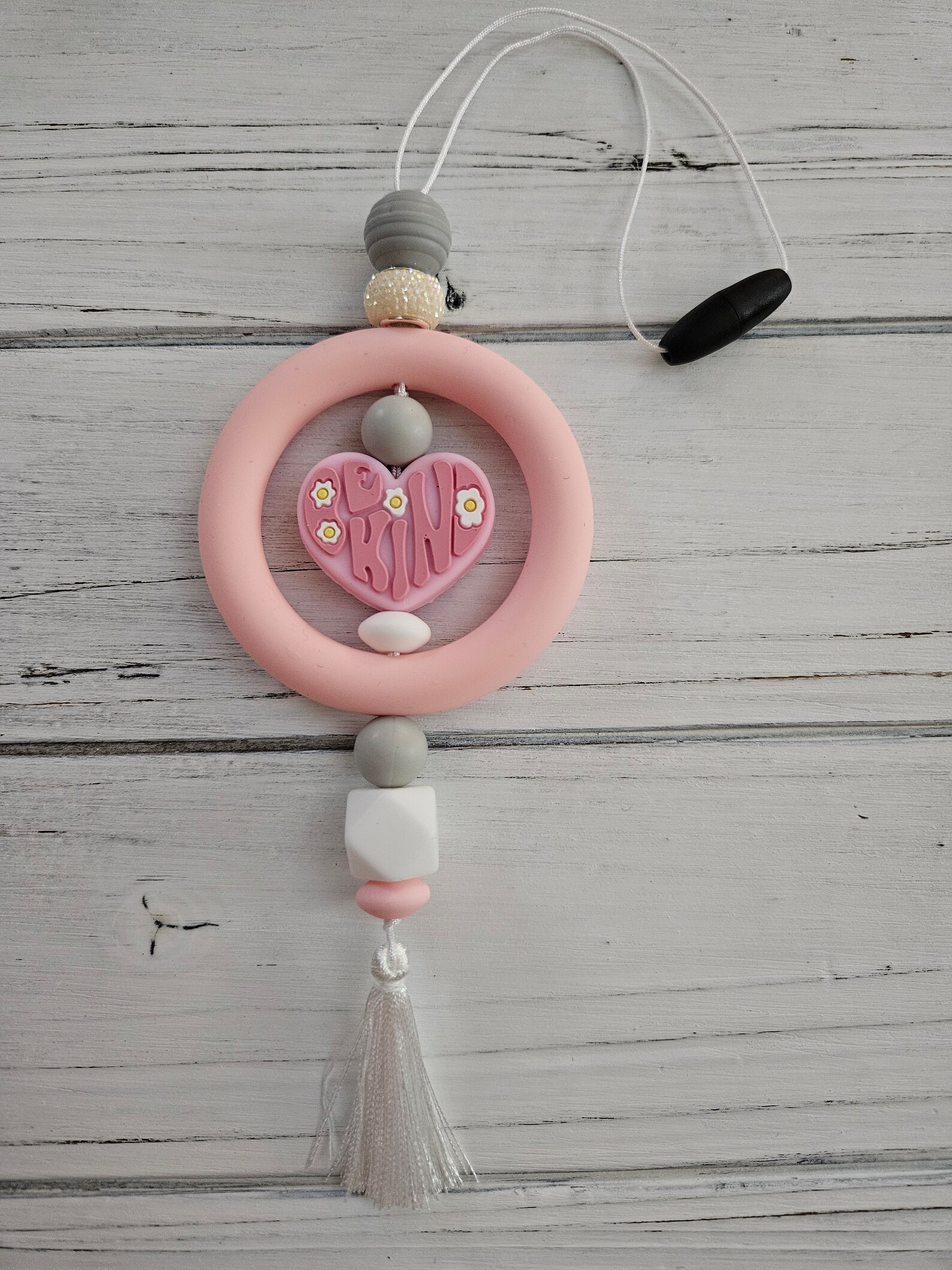 Beaded Car Charms, White and Pink With Cute Black or Pink Heart Bead ...