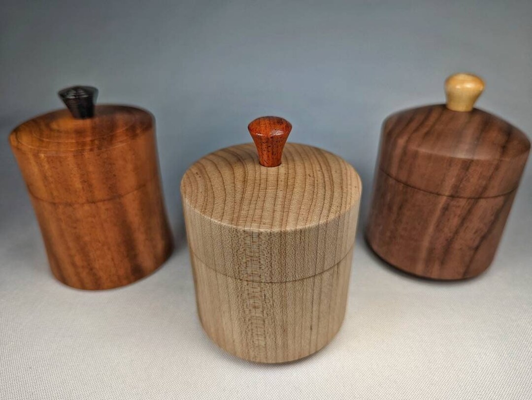 Walnut Jewelry Box or Keepsake With Lid Round Handmade Canister Wooden ...