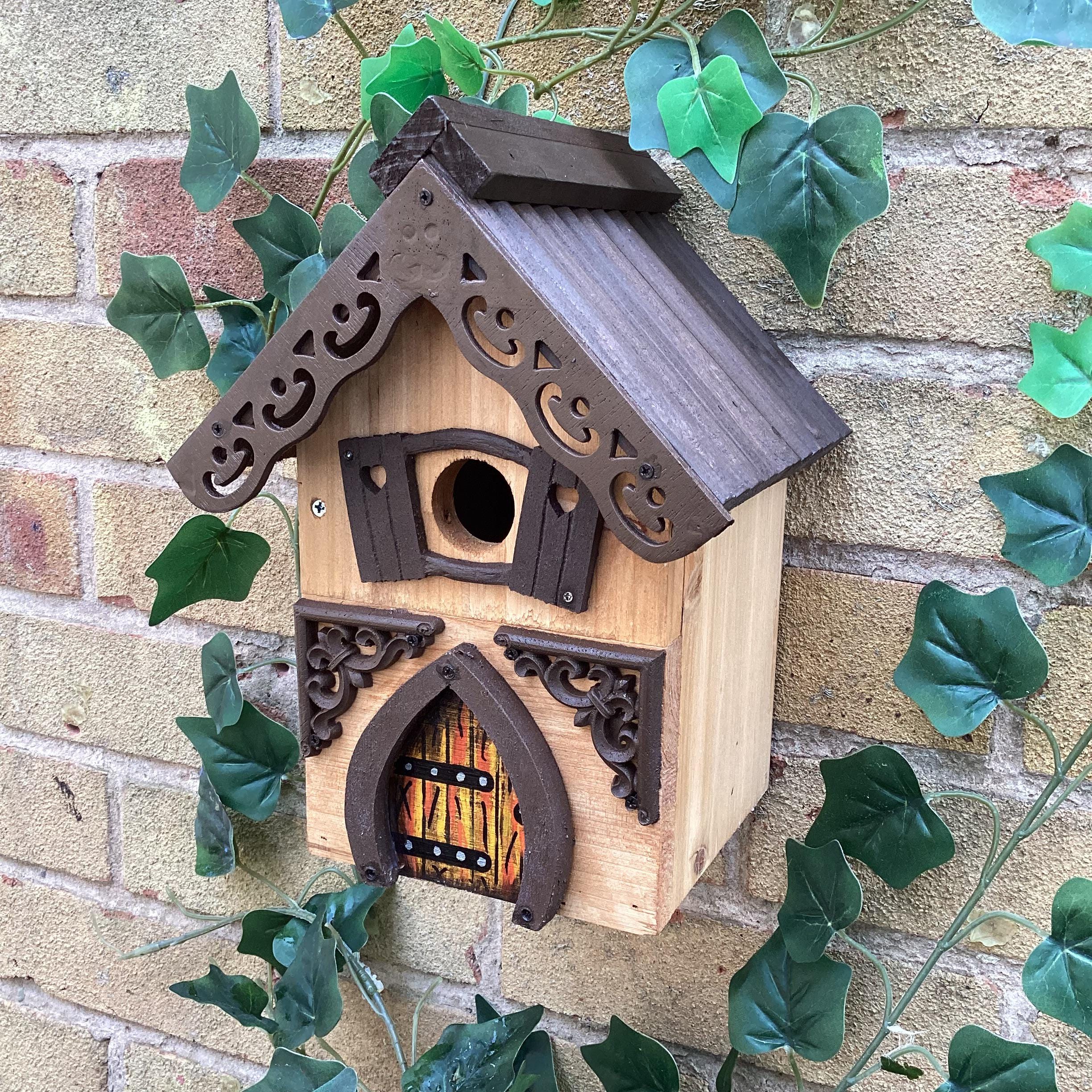 Whimsical Wooden Bird House. Natural Nesting Bird Box With a Fairy ...