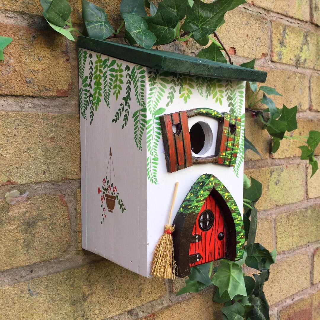 Whimsical Fairy House Birdhouse – Hand Painted Garden Bird Box, Nesting ...