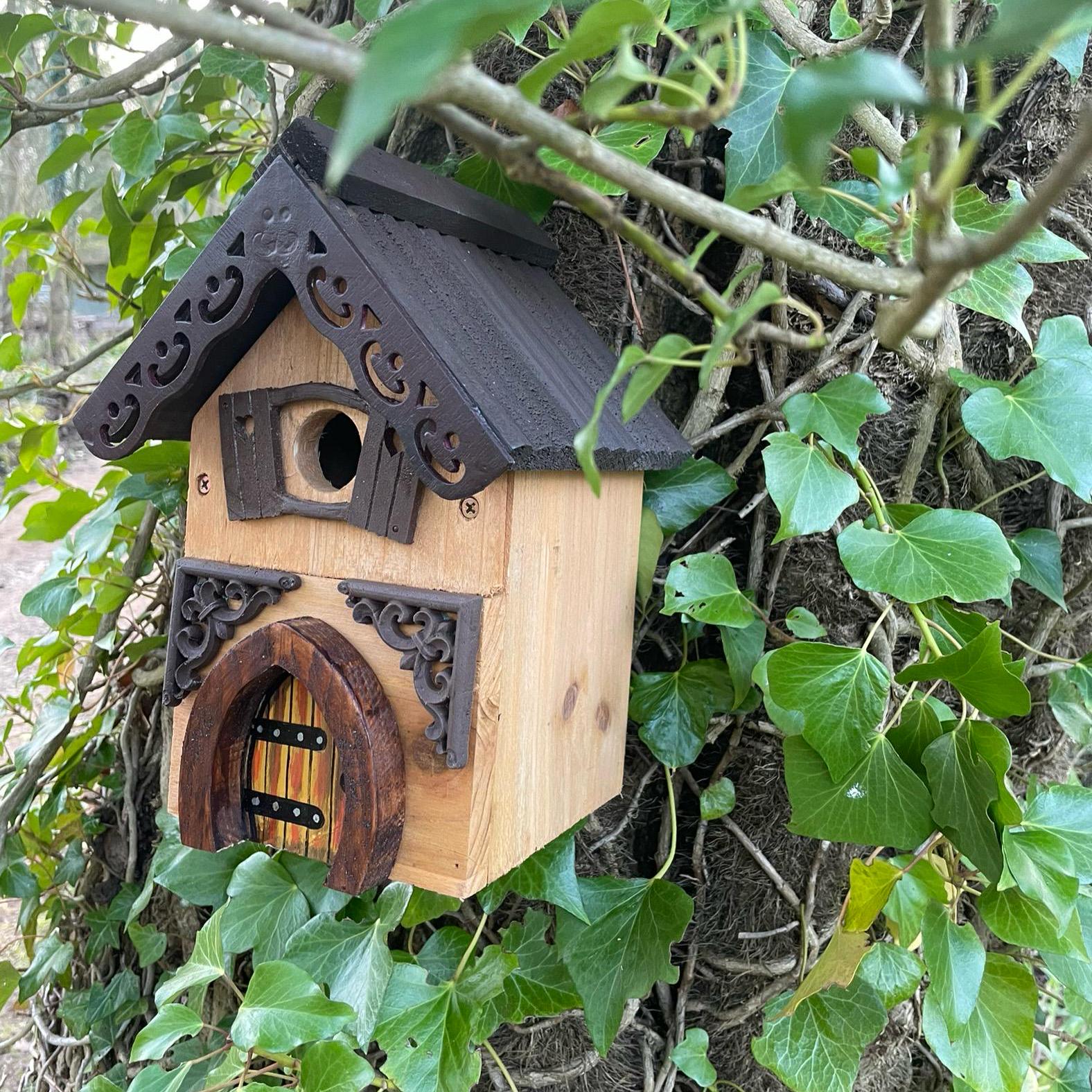 Whimsical Wooden Bird House. Natural Nesting Bird Box With a Fairy ...