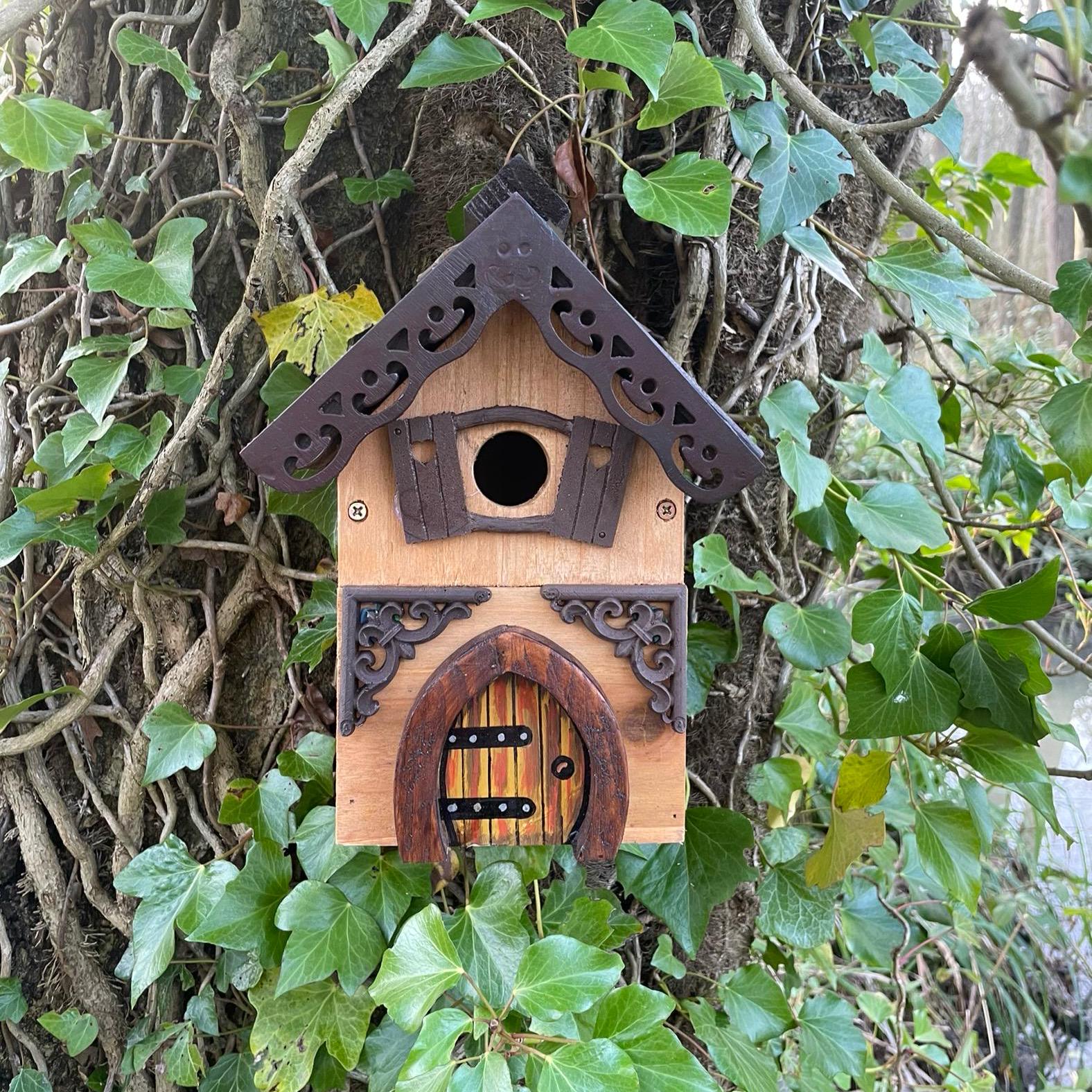 Whimsical Wooden Bird House. Natural Nesting Bird Box With a Fairy ...