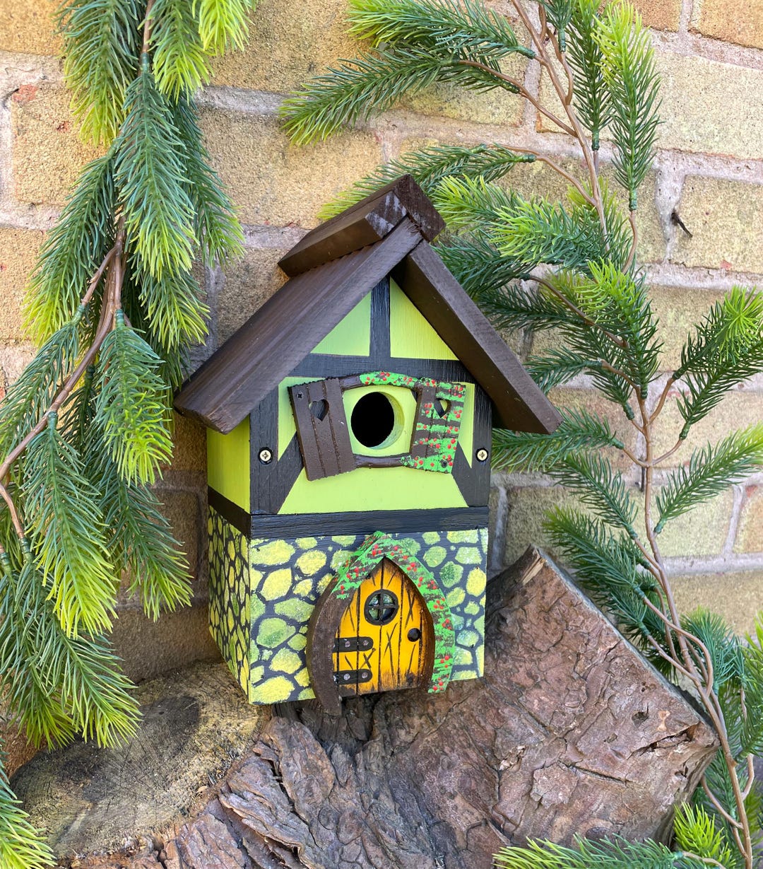 Hand Painted Cottage Style Bird House. Wooden Bird Box Garden ...