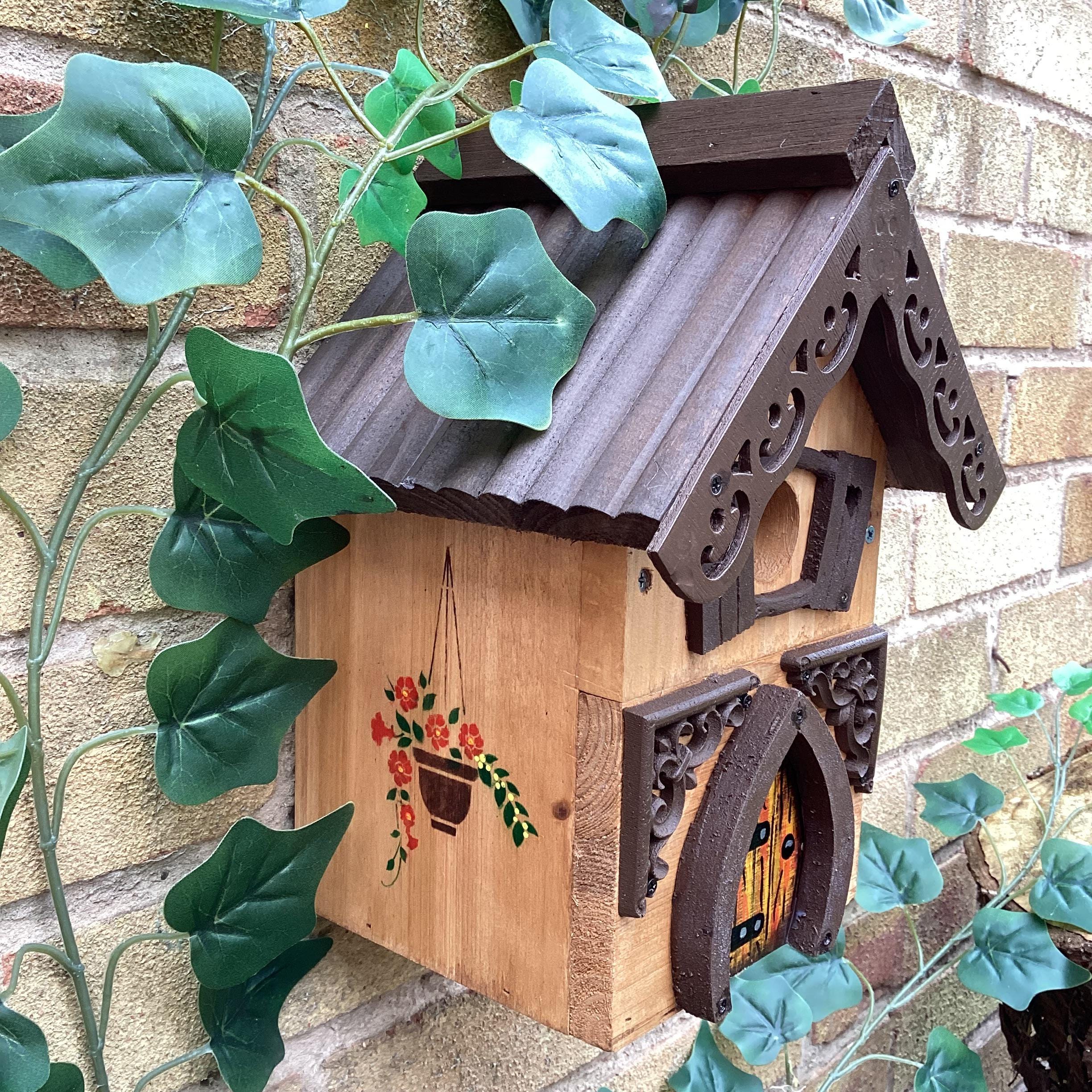 Whimsical Wooden Bird House. Natural Nesting Bird Box With a Fairy ...
