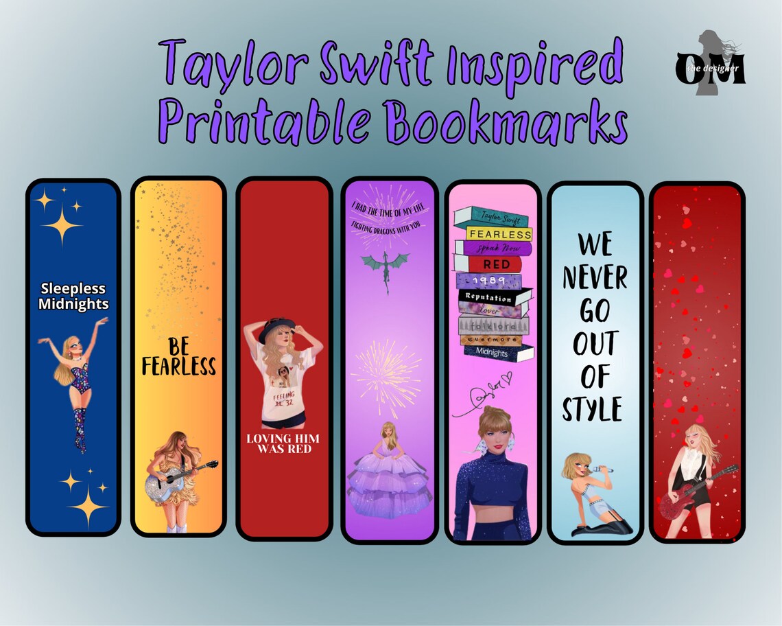 Taylor Swift Inspired Printable Bookmarks Taylow Swift Taylor Swift Fan ...