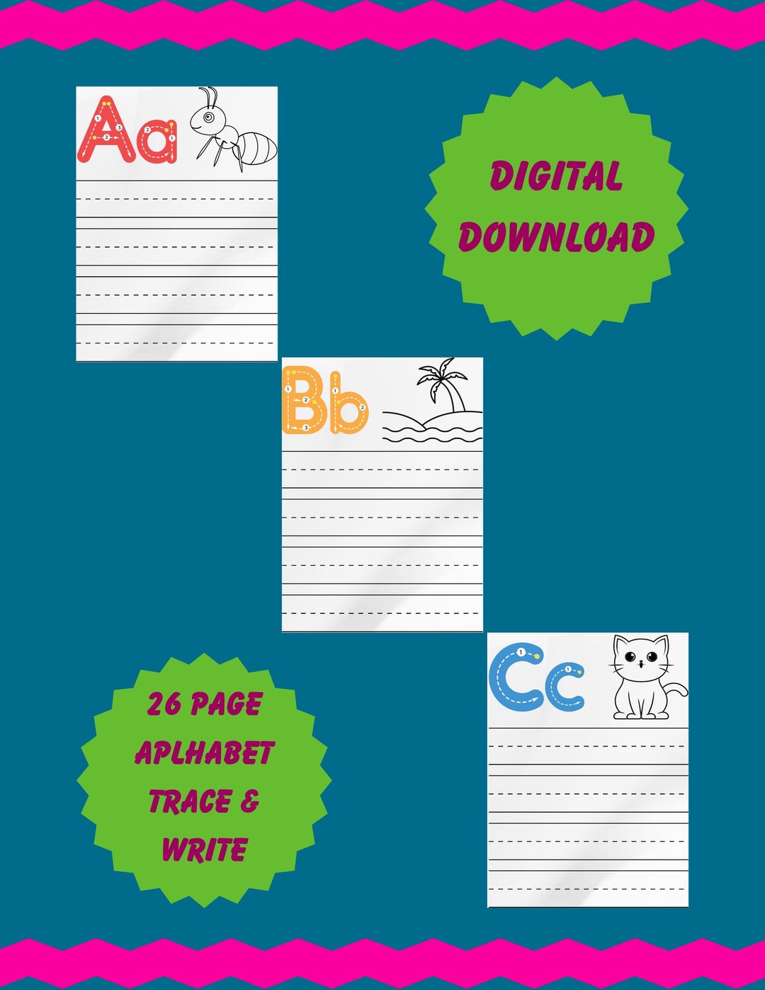26 Alphabet Trace and Write Worksheets, Printable Worksheets for Kids ...