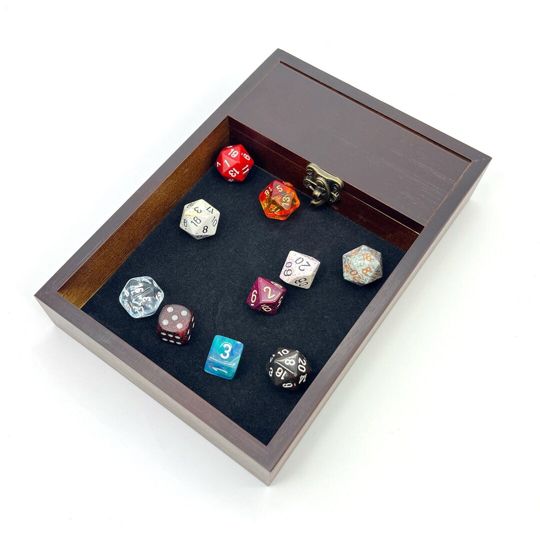 Wooden D&D Dice Tray With Dice Storage Vault Metal Latched Lid Perfect ...