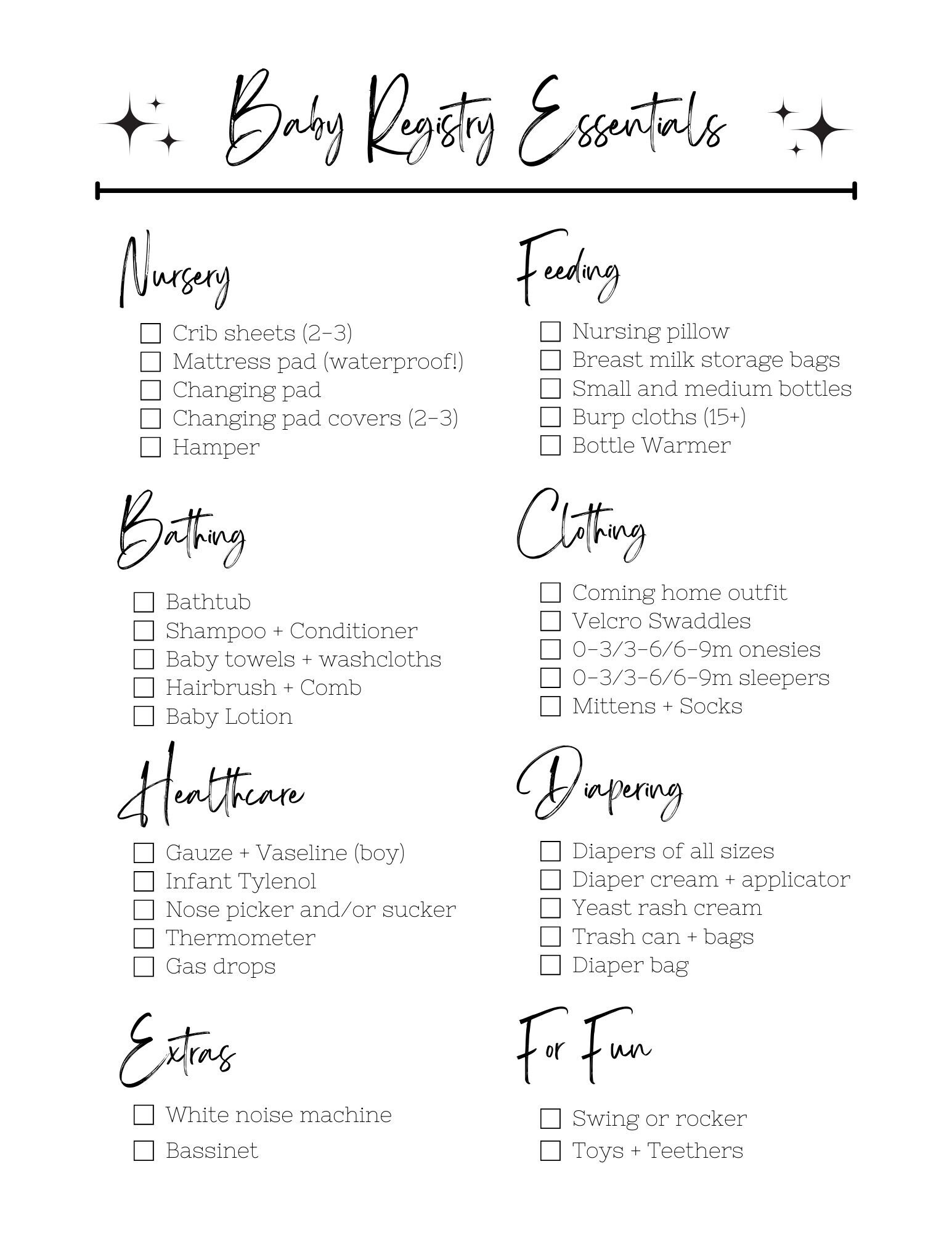 Baby Registry Essentials Checklist - Etsy