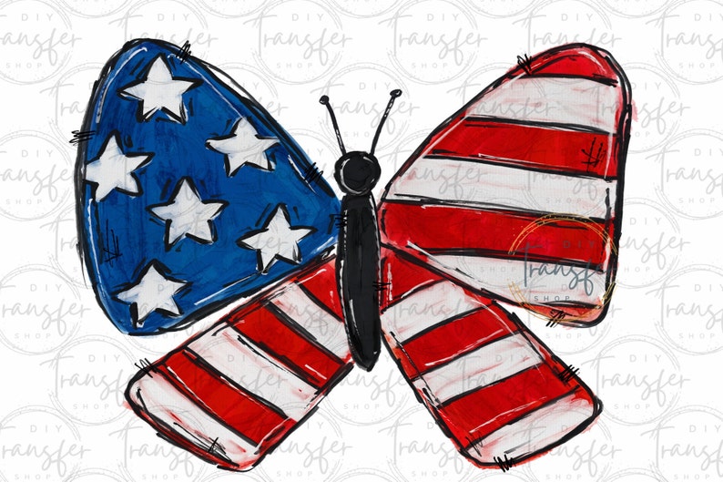 Red White and Blue Butterfly Sublimation Transfer Patiotic - Etsy