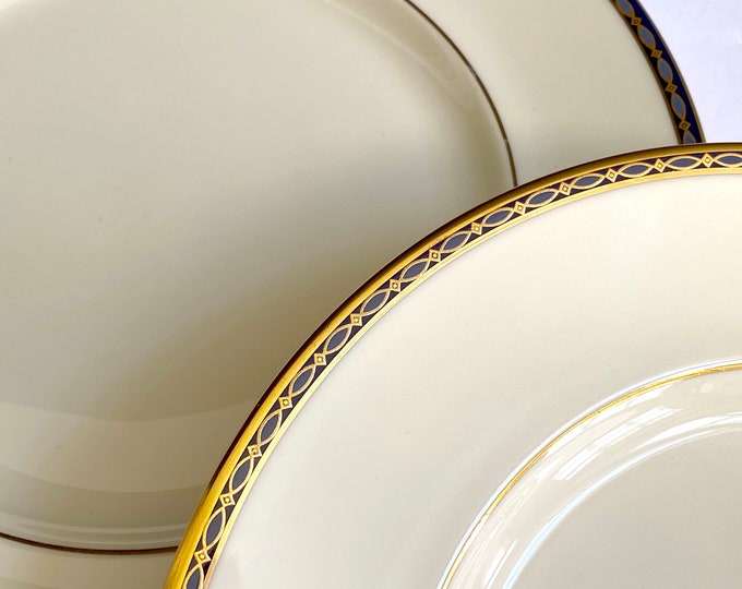 Minton St James Dinner Plates, Set of 4, Blue & Gold Ovals Cobalt Blue ...
