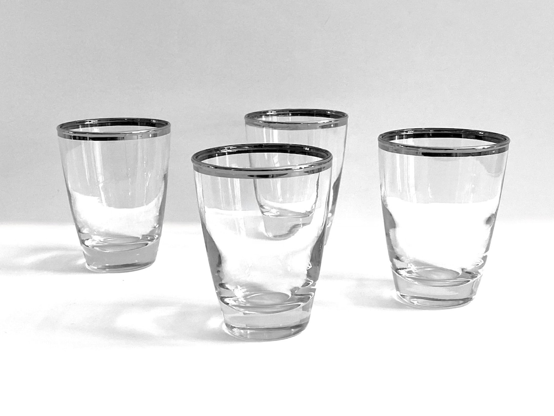 Libbey Platinum Rimmed Lowball Glasses, Set of 4, 5 Oz Tumblers ...
