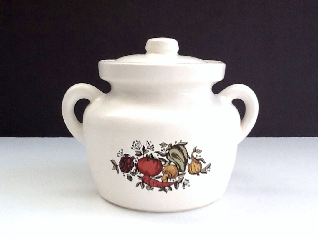 Mccoy Spice Delight Lidded Bean Pot, White Stoneware, Vegetable Design ...
