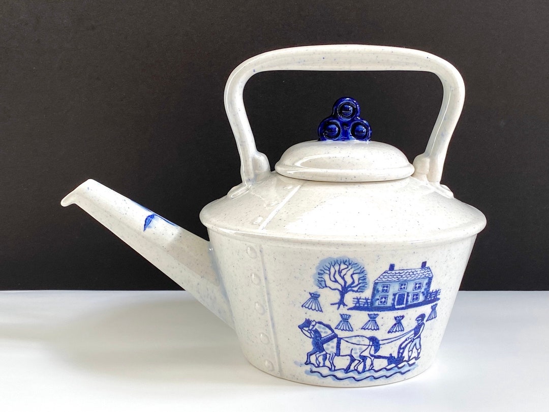 Metlox Poppytrail Vernon Provincial Blue Teapot, Blue Farm Scene, USA ...