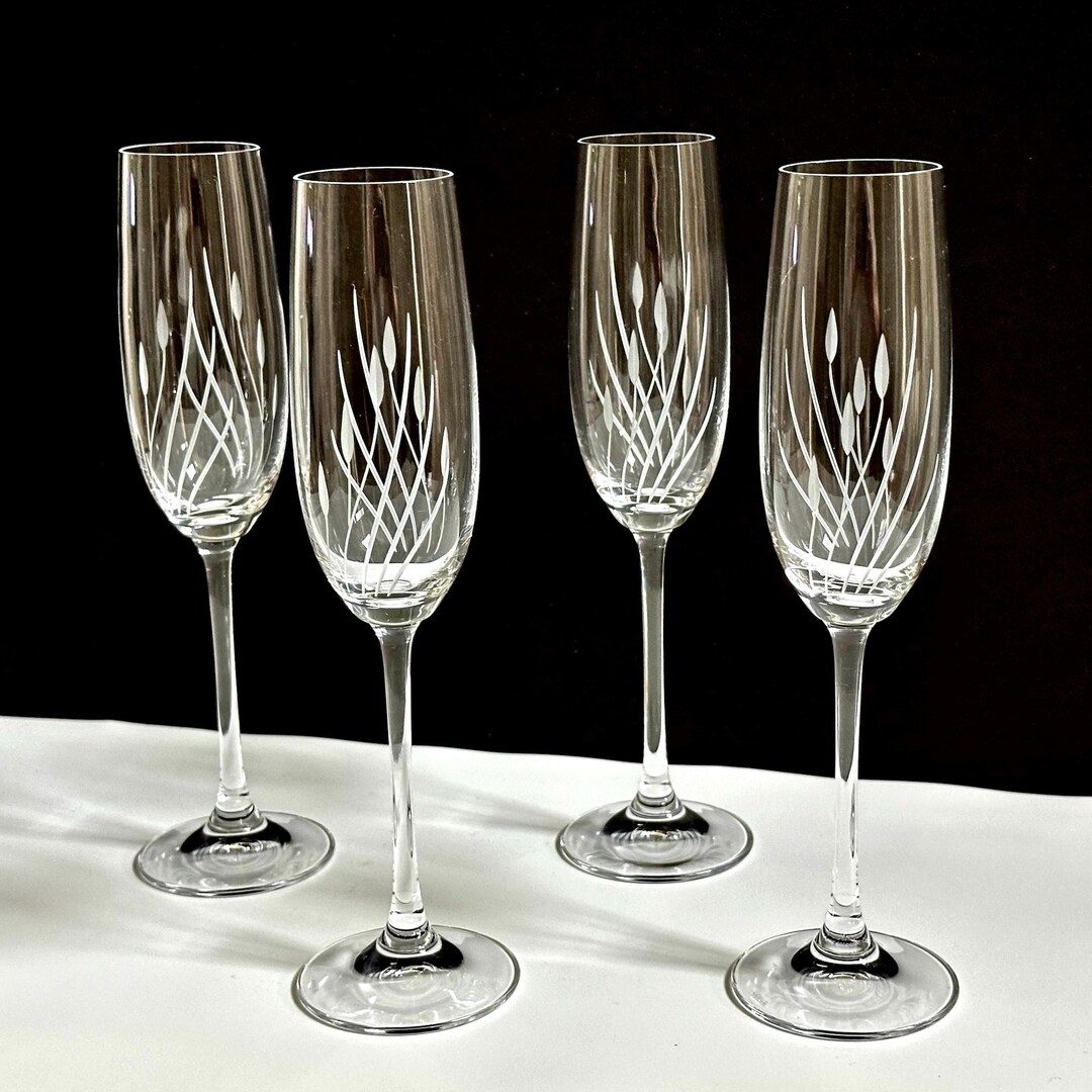 Gray Etched Crystal Flutes W/wheat Design - Set of 4 - Lenox - Etsy