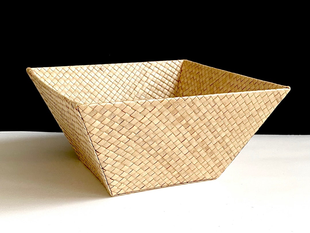 Soft Woven Square Bamboo Basket With Slanted Sides, Countertop Basket ...