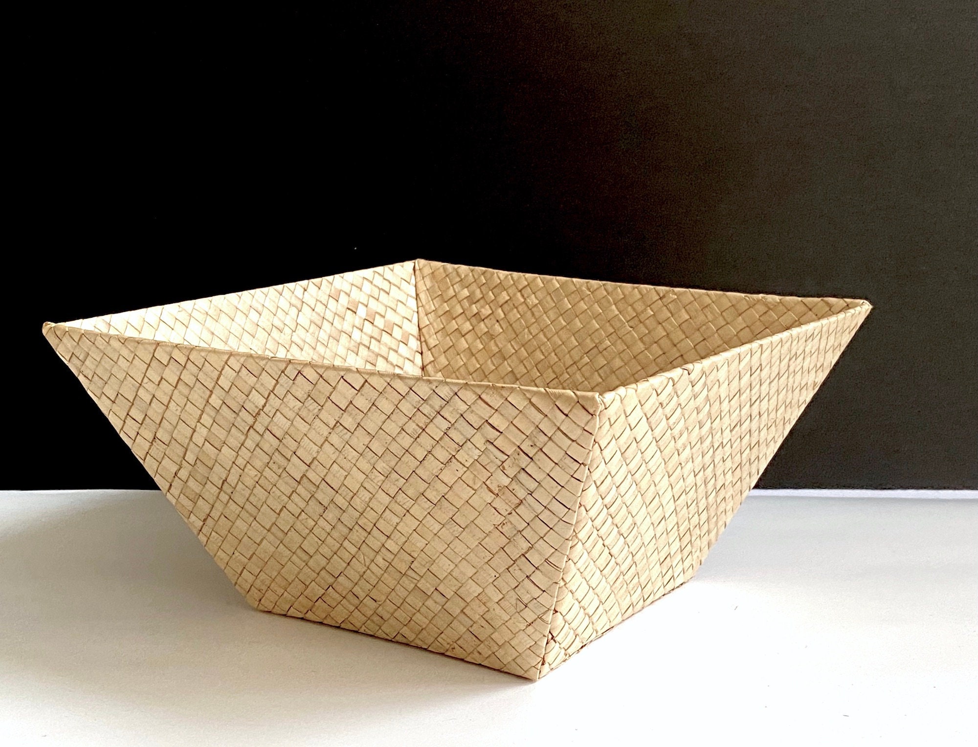 Soft Woven Square Bamboo Basket With Slanted Sides, Countertop Basket ...