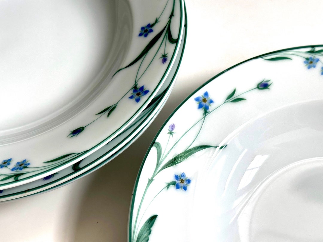 Studio Nova Melody White Soup Bowls, Set of 4, Blue & Purple Flowers ...