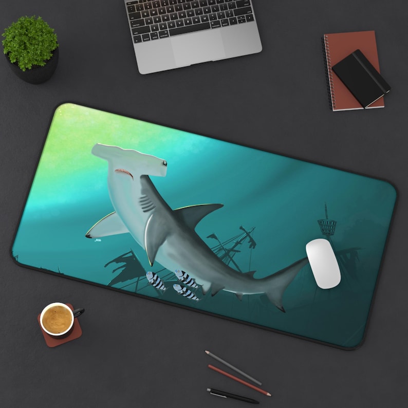Hammerhead Shark Desk Mat, Ocean Desk Pad, Marine Mouse Pad, Underwater ...