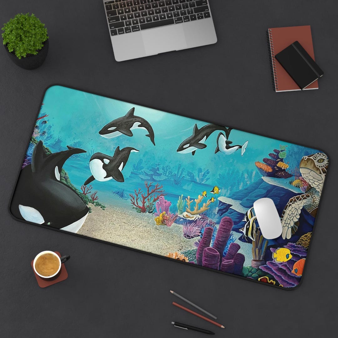 Ocean Desk Mat, Orca Whales, Coastal Desk Decor - Etsy