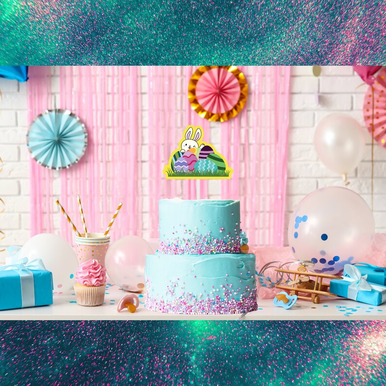 Bunny, Eggs & Grass Cake Gift Basket Topper Vibrant Design - Etsy