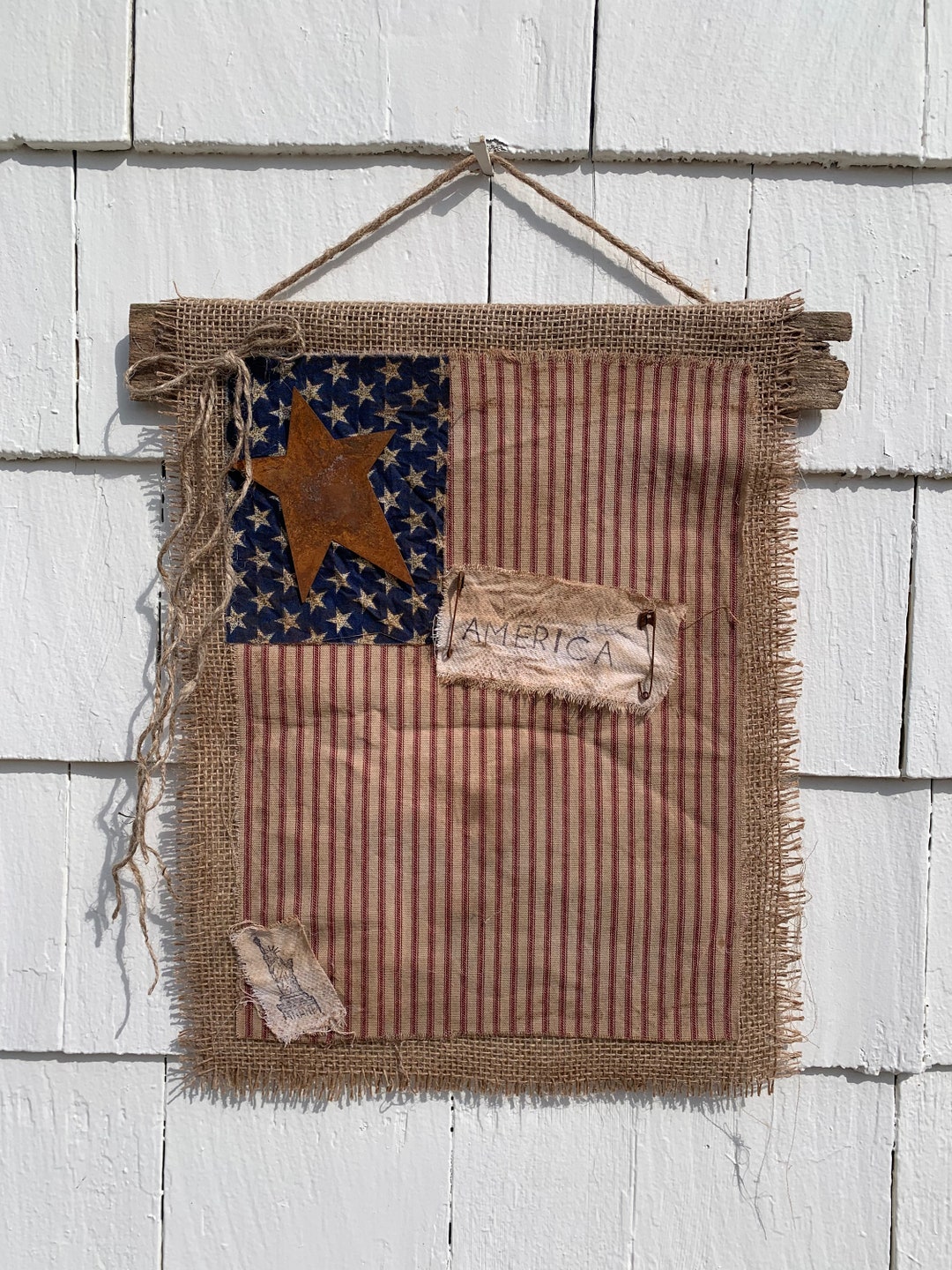 Primitive Burlap American Flag Hanger - Etsy