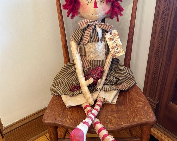 Primitive Distressed Muslin Doll With Cardinal- “claudette” - Etsy