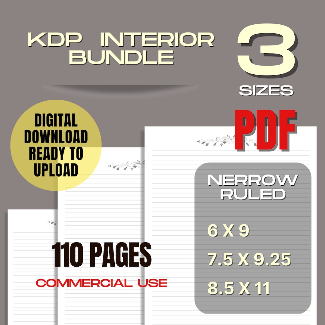 Amazon KDP Interiors Bundle Templates for Notebook, Lined Paper 3 Sizes ...
