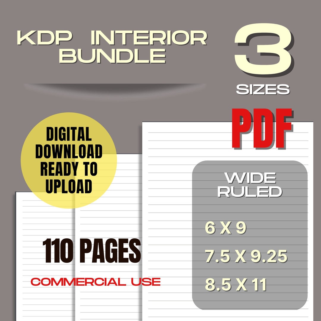 Amazon KDP Interiors Bundle Templates for Notebook, Wide Ruled 3 Size ...