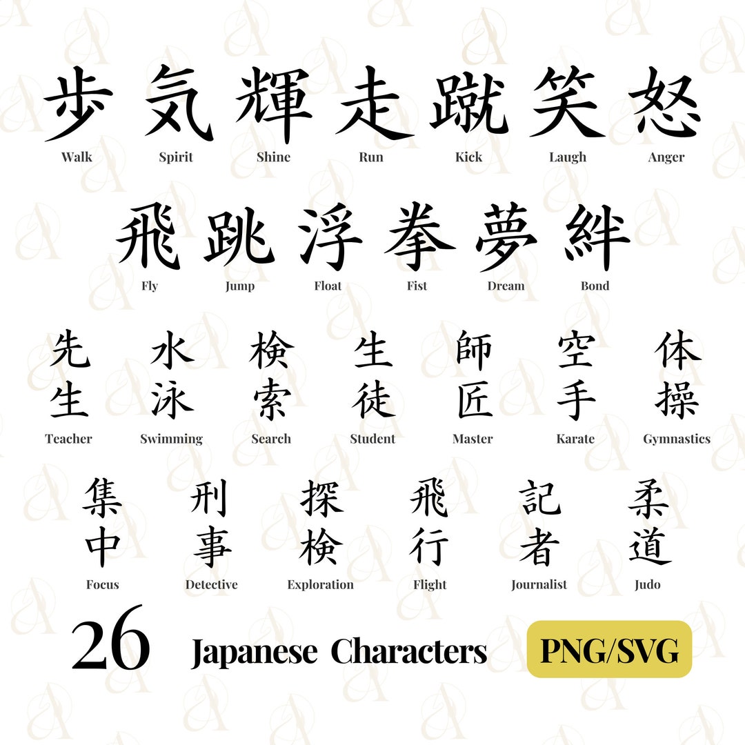 Japanese Word SVG Bundle, Japanese Symbols SVG, Fly Kanji PNG ...