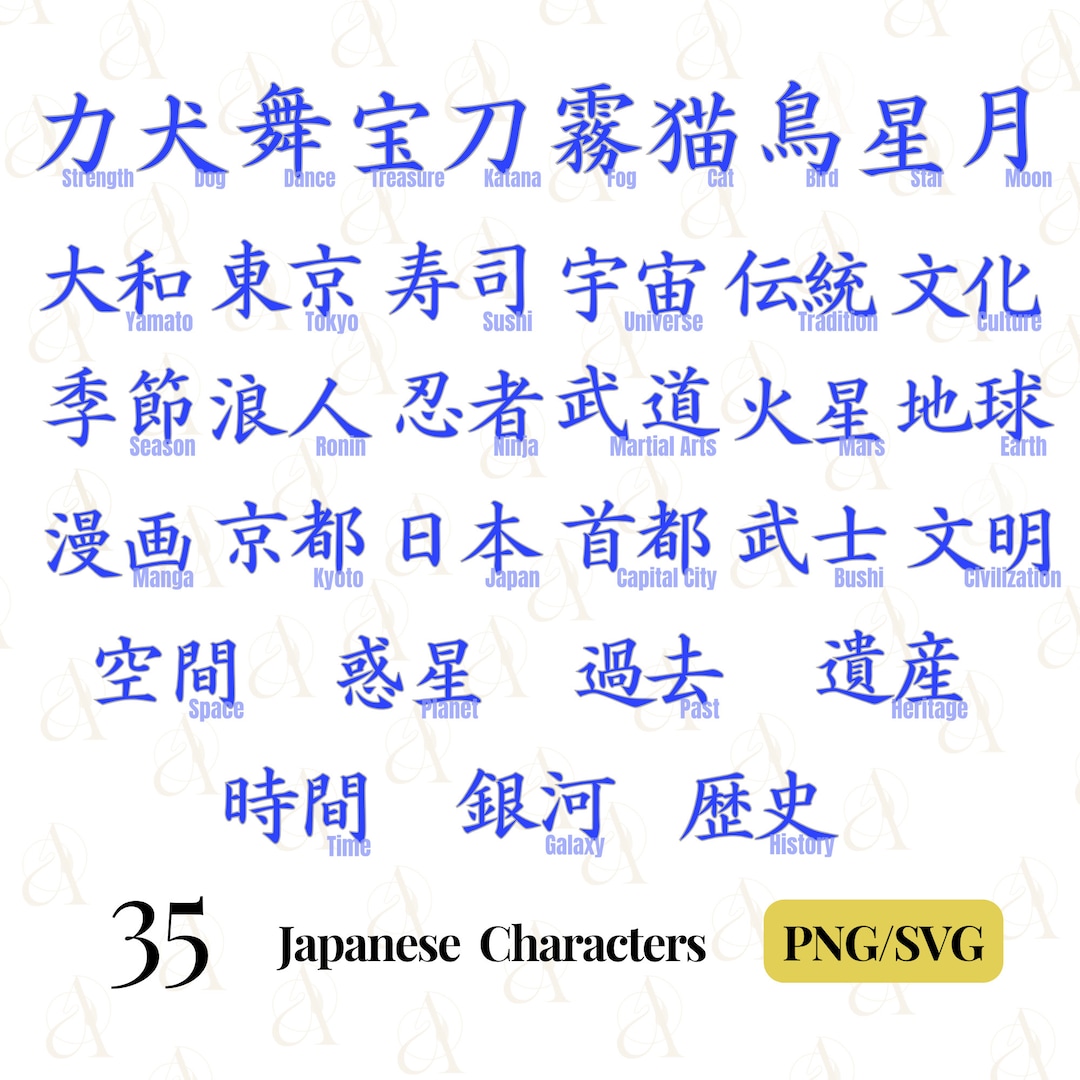 Japanese Word SVG Bundle, Katana Japanese SVG, Tokyo Kanji PNG, Dog ...