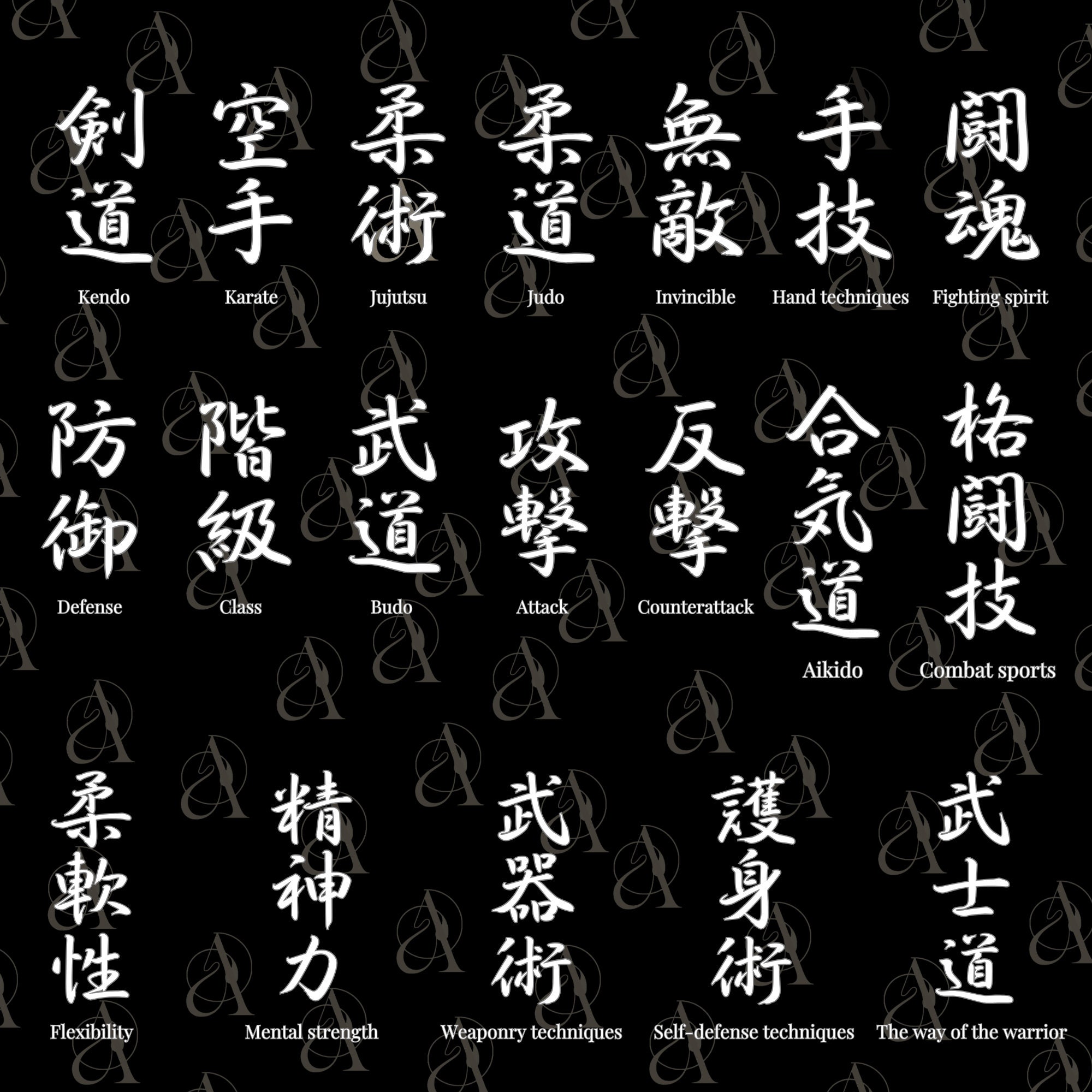40 White Japanese Kanji Martial Arts Words: 300dpi JPG/PNG/SVG Bundle ...