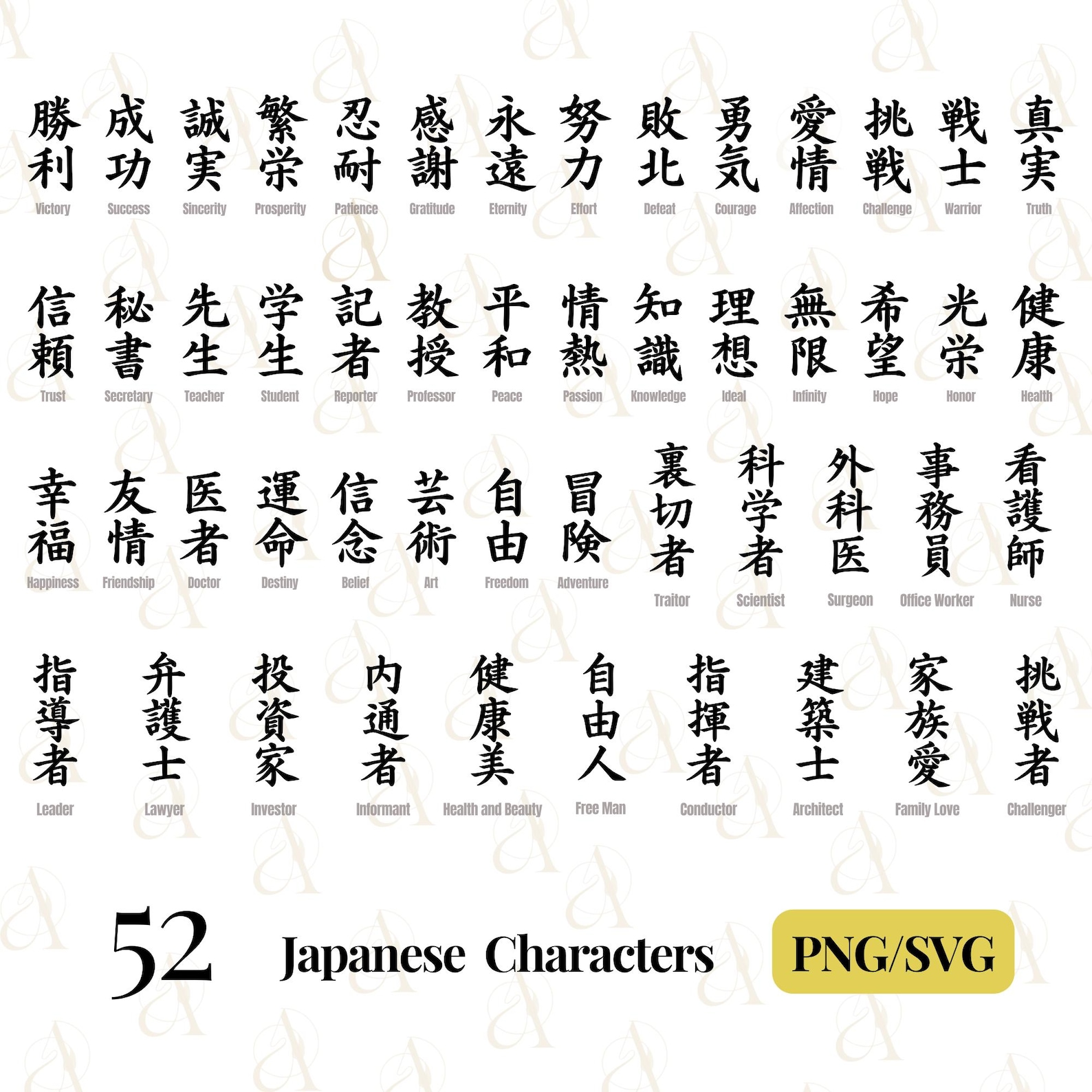 Japanese Kanji SVG Bundle | Family Love, Victory, Eternity, Passion ...