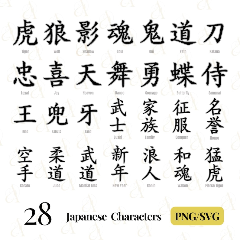 Japanese SVG Bundle: Kanji Symbols for Butterfly, New Year, Tiger ...